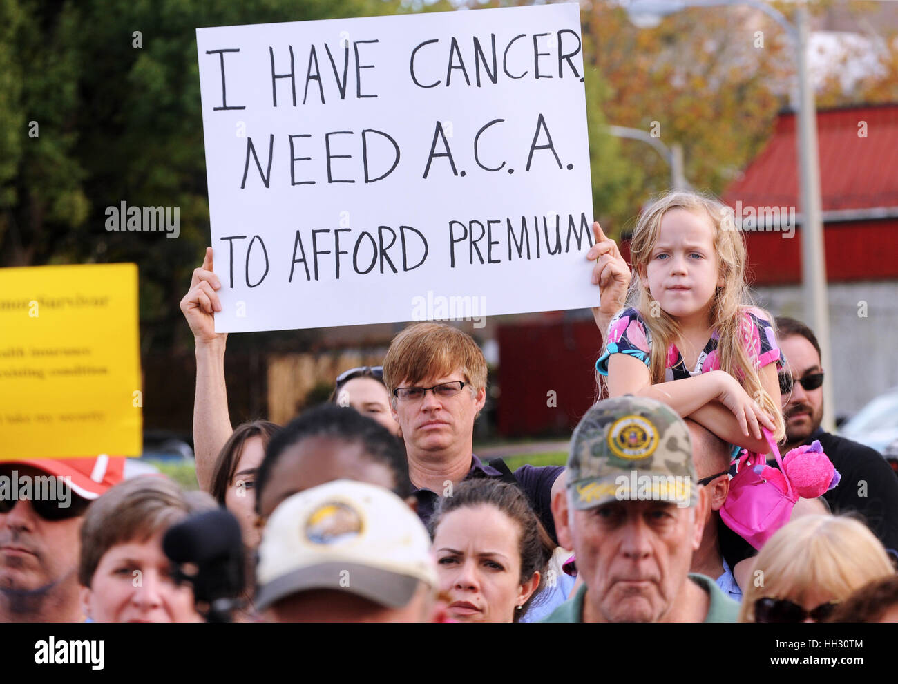 Orlando, USA. 15th January 2017. People protest against the repeal of ...