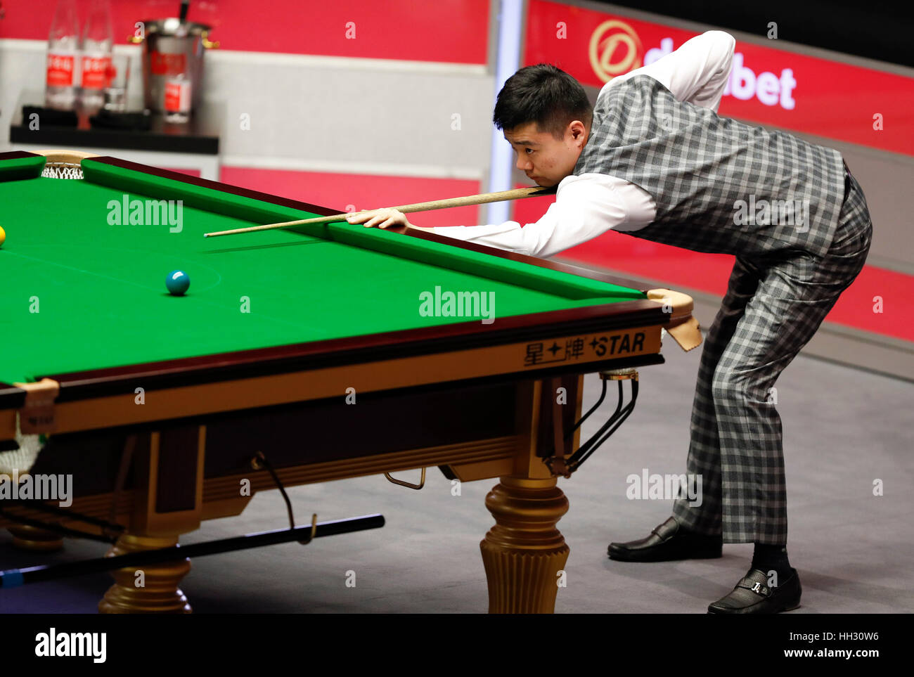 London, UK. 15th Jan, 2017. Ding Junhui of China competes during the ...