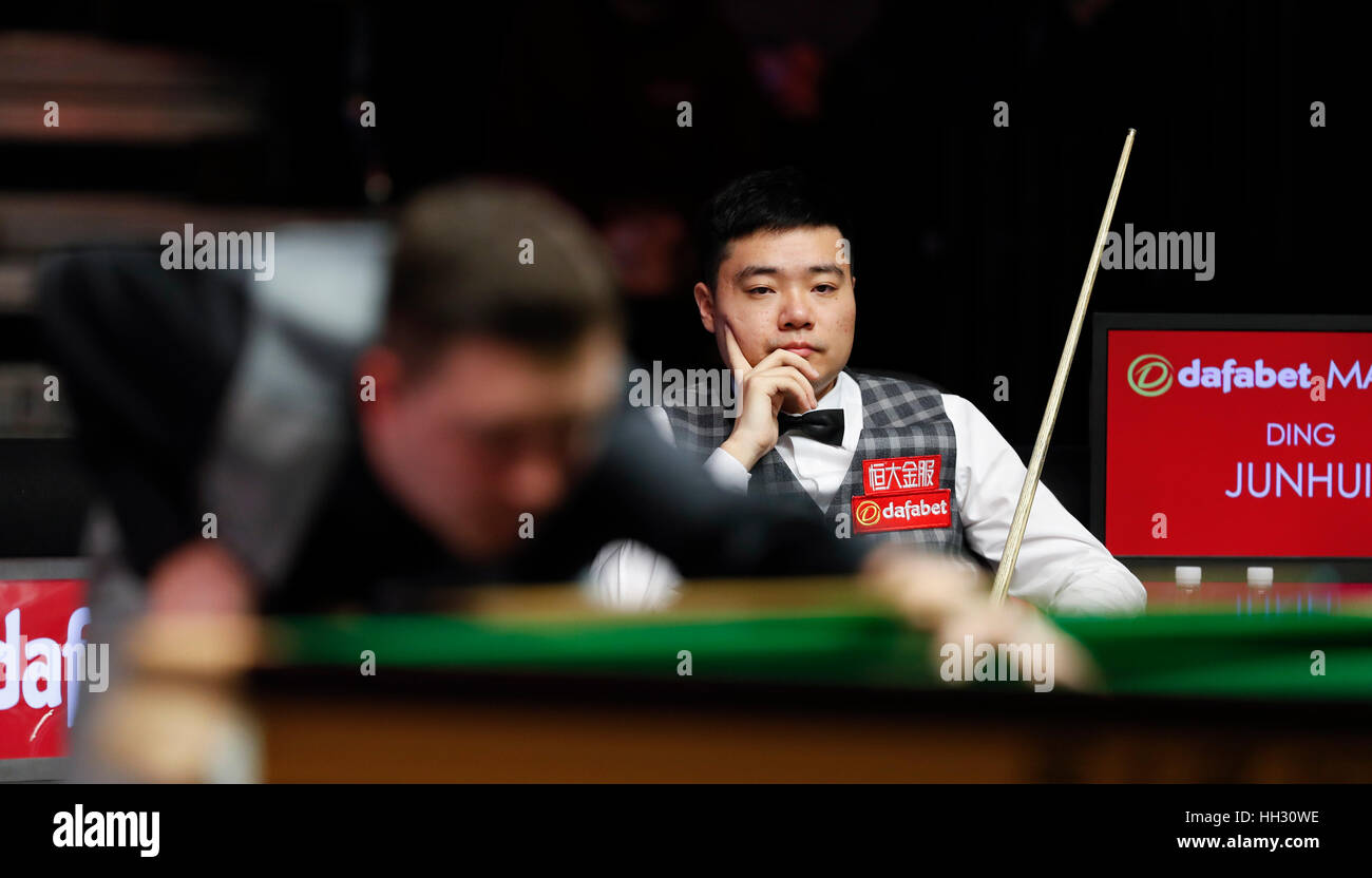 London, UK. 15th Jan, 2017. Ding Junhui of China competes during the ...