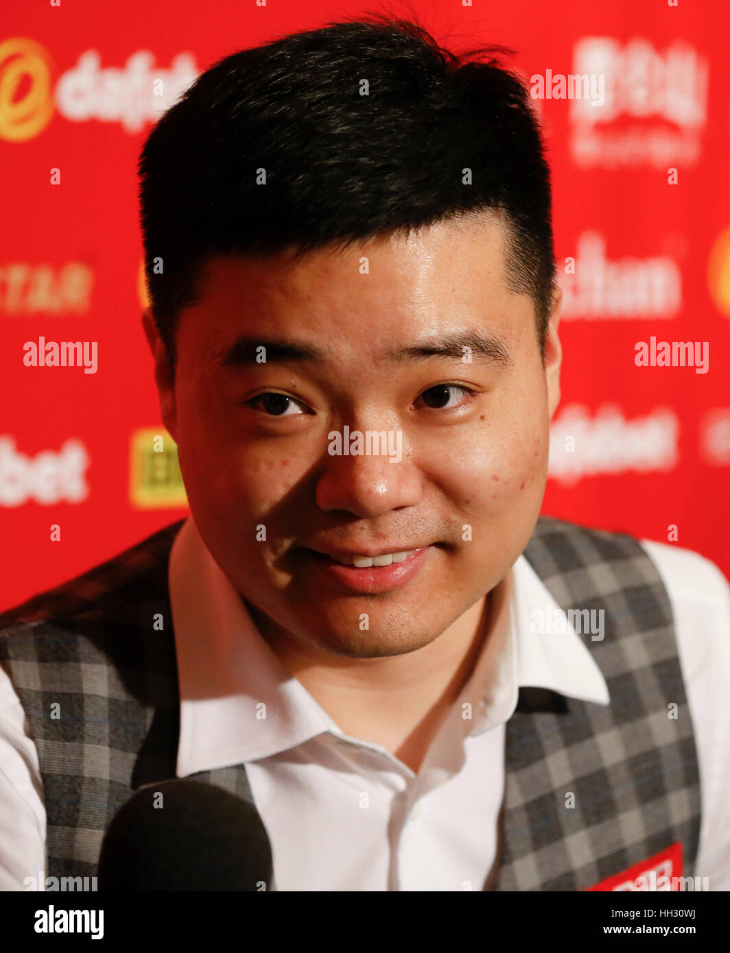 London, UK. 15th Jan, 2017. Ding Junhui of China is interviewed after ...