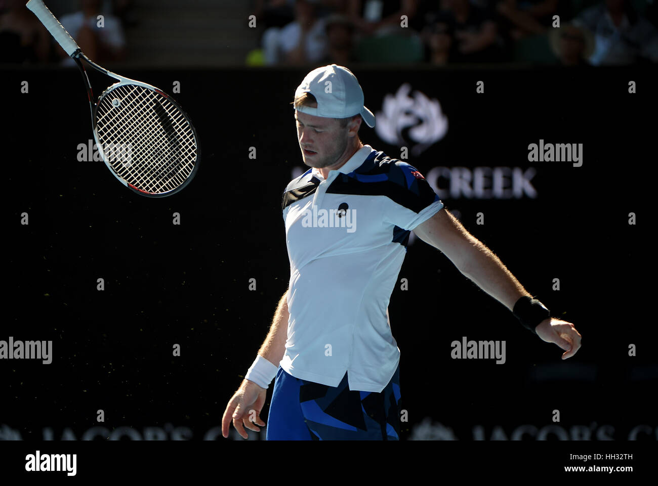 Melbourne, Australia. 16th Jan, 2017. Illya Marchenko of Ukraine reacts ...