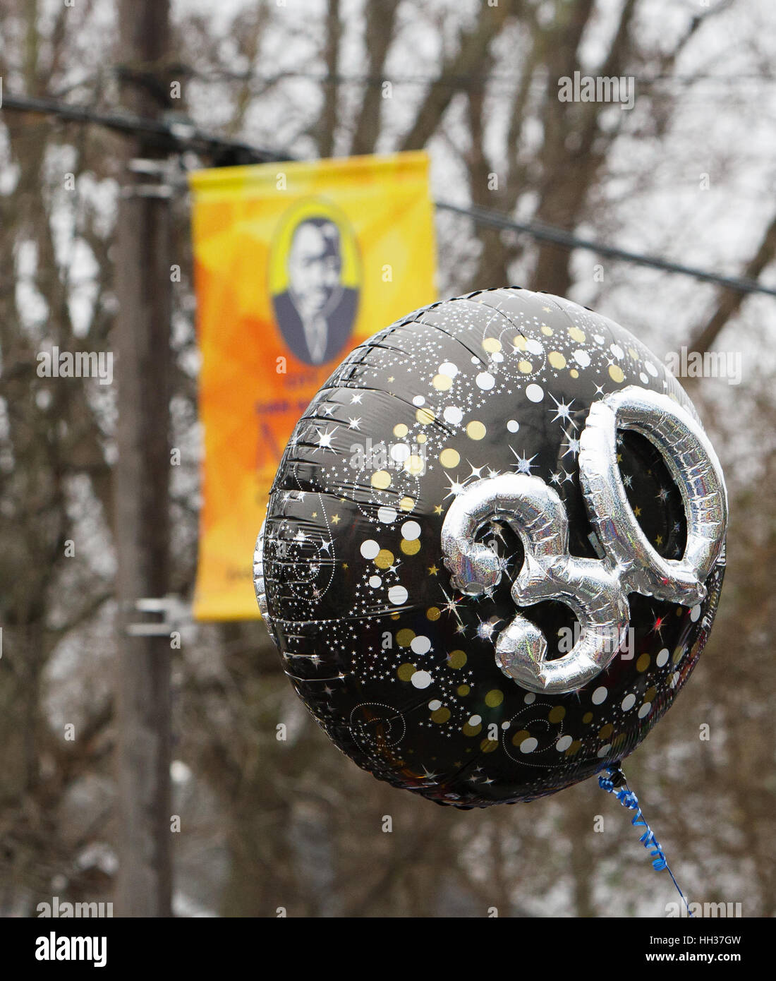 San Antonio, USA. 16th January, 2017. A balloon carried by a marcher ...