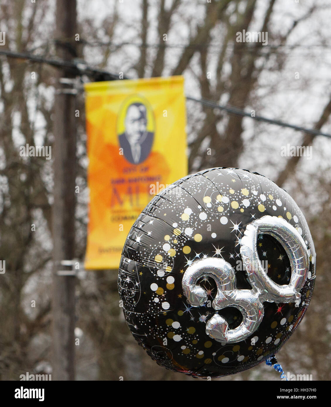 San Antonio, USA. 16th January, 2017. A balloon carried by a marcher ...
