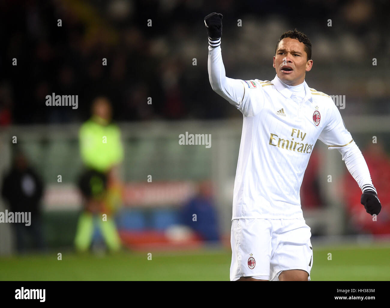 Turin, Italy. 16th Jan, 2017. AC Milan's Carlos Bacca celebrates after ...