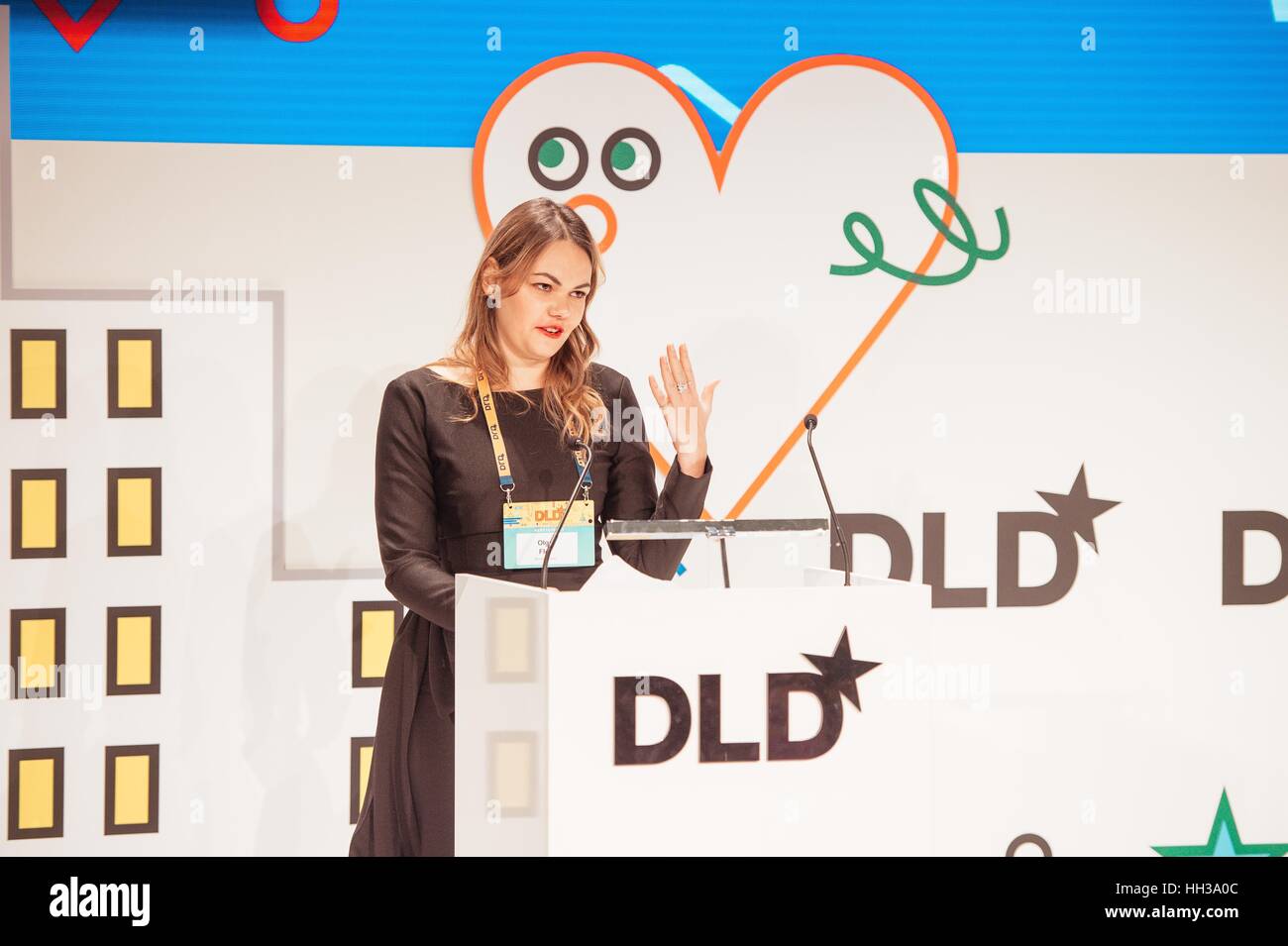 Munich, Germany. 16th Jan, 2017. Olga Fler (Meat for Charity) speaks ...