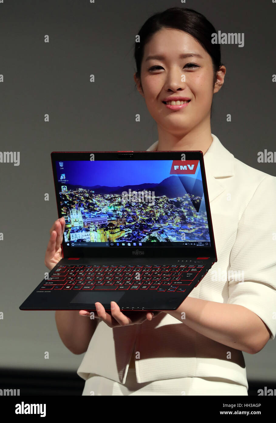 Tokyo, Japan. 17th Jan, 2017. Japan's computer giant Fujitsu displays ...