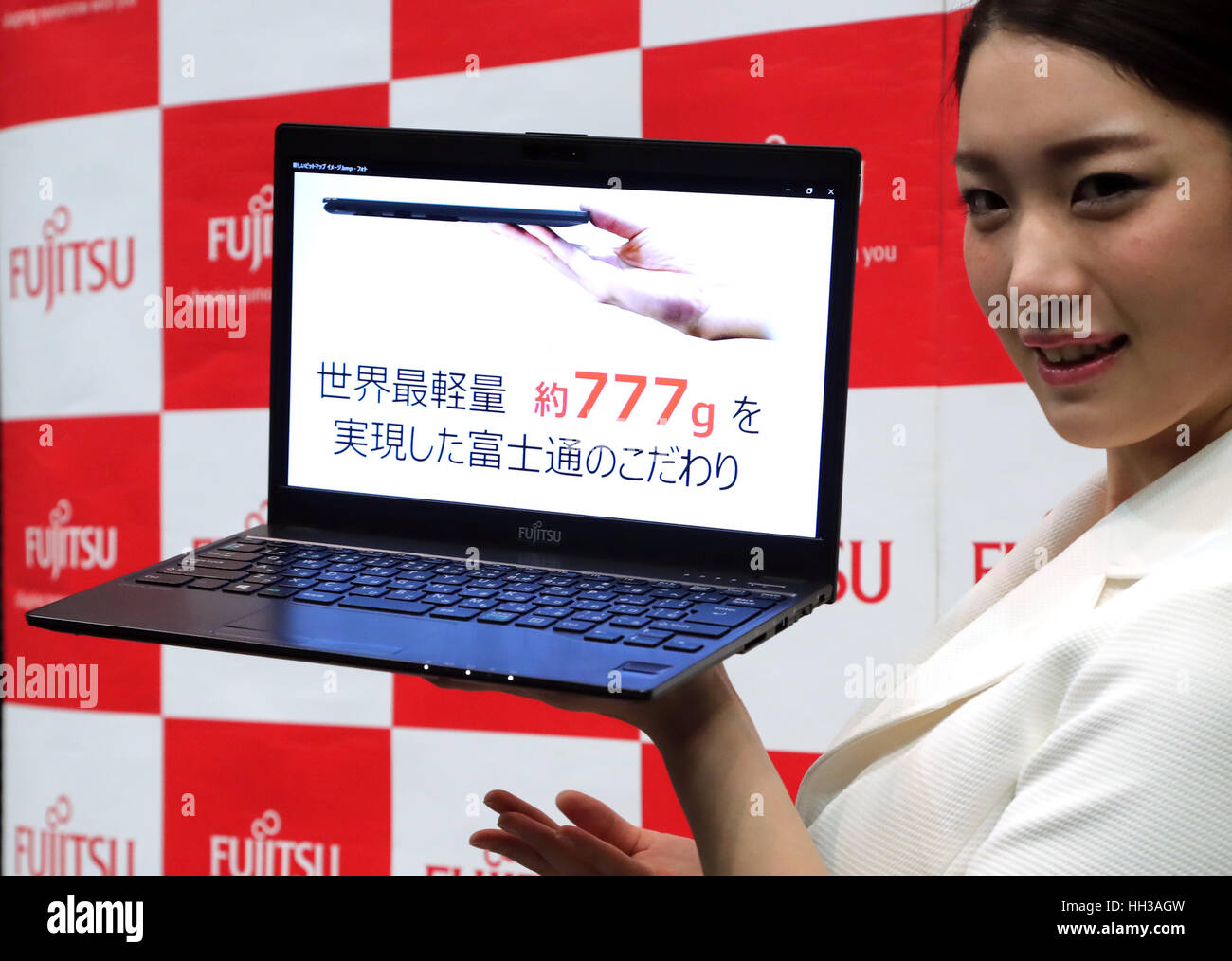 Tokyo, Japan. 17th Jan, 2017. Japan's computer giant Fujitsu displays ...