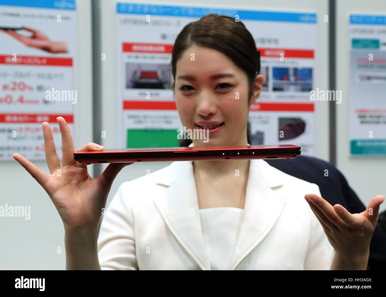 Tokyo, Japan. 17th Jan, 2017. Japan's computer giant Fujitsu displays ...