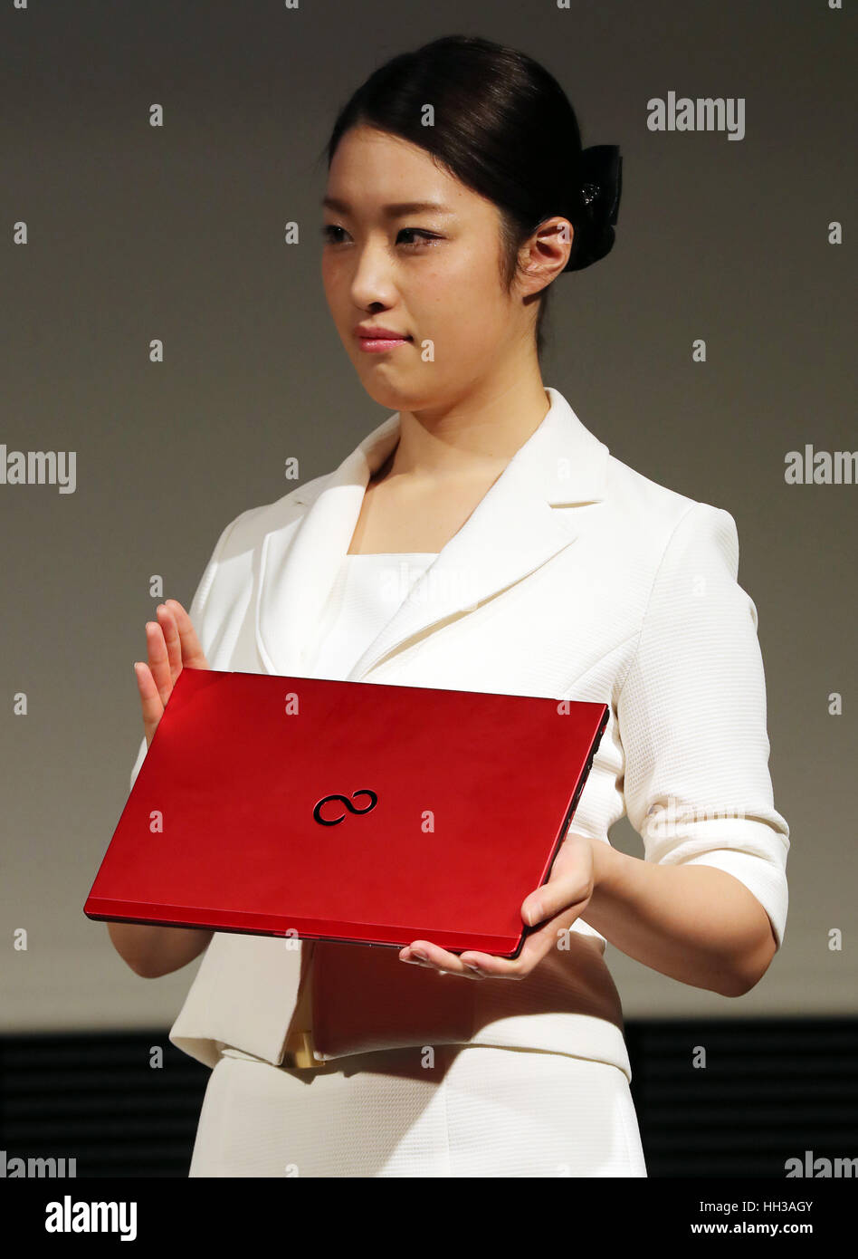 Tokyo, Japan. 17th Jan, 2017. Japan's computer giant Fujitsu displays ...