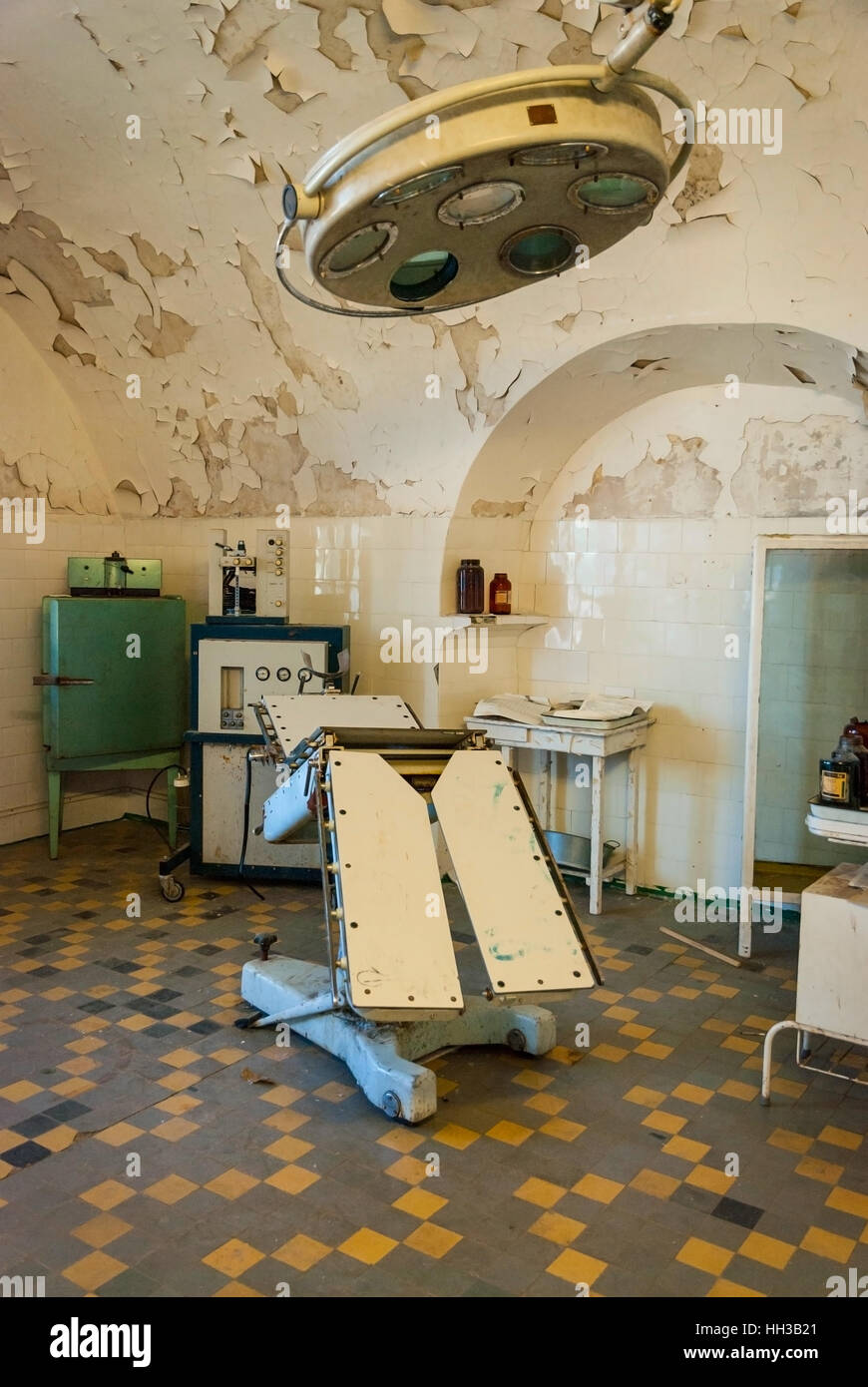 View on surgery room interior with operation table in soviet jail in ...