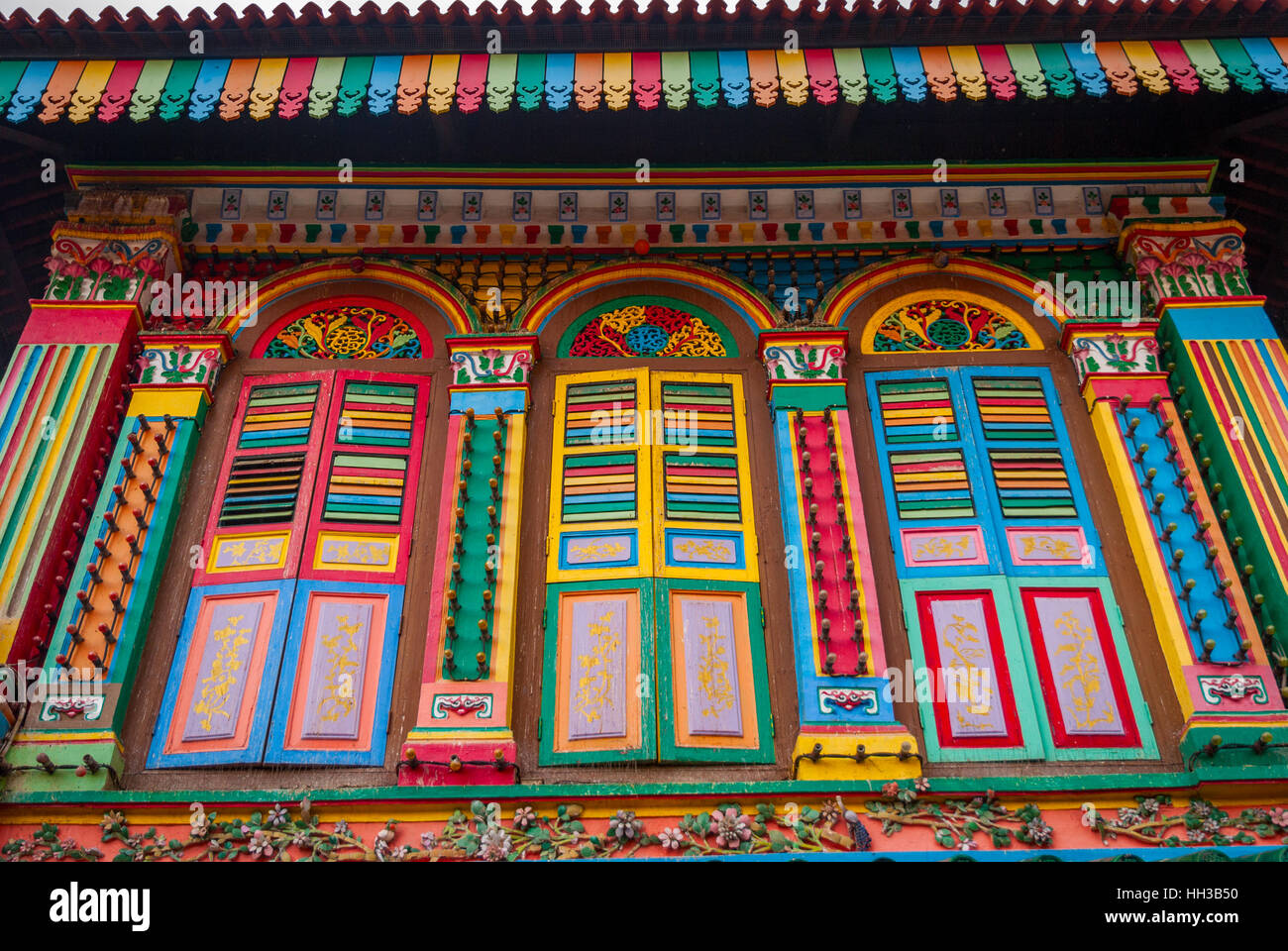 View on colorful painted building facade of little India landmark in ...