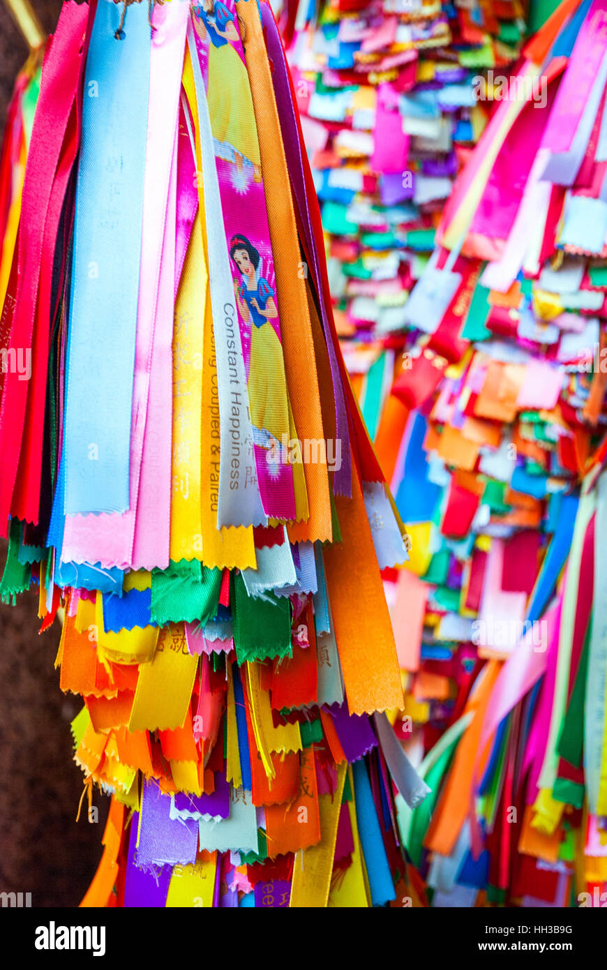 Wish ribbons in chinese buddhist temple, Malaysia Stock Photo - Alamy
