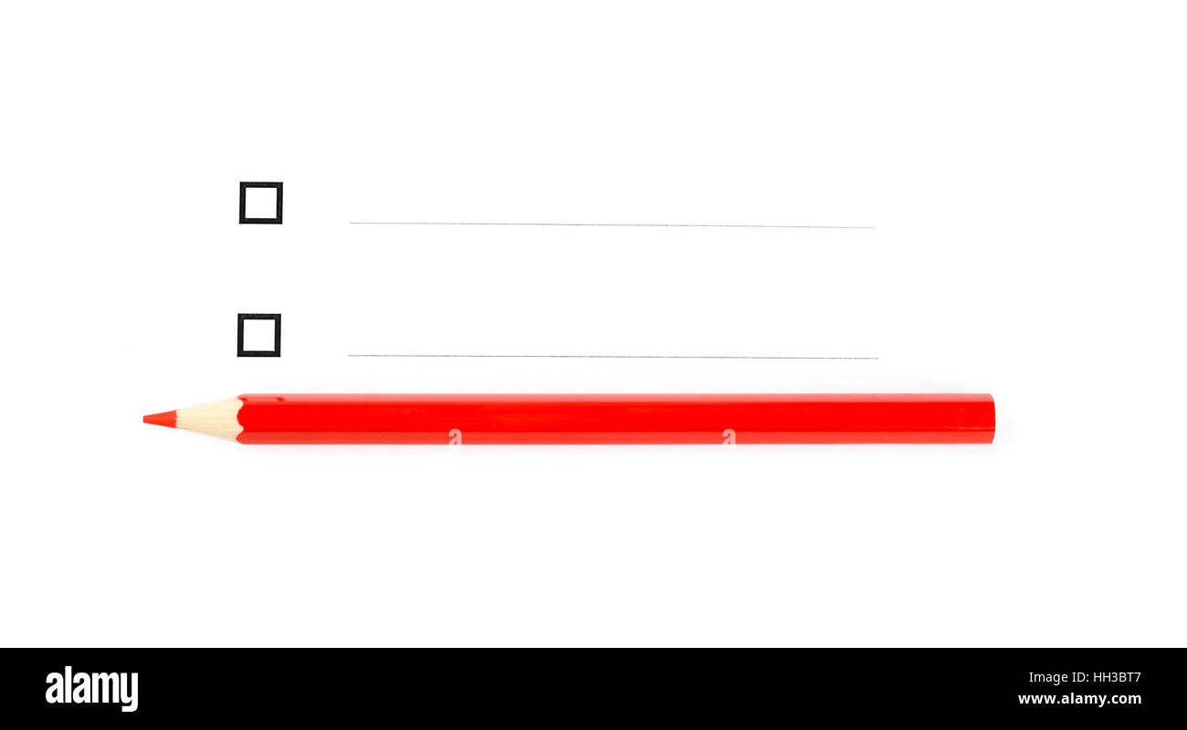 Red pencil under two unticked checkboxes against white background Stock ...