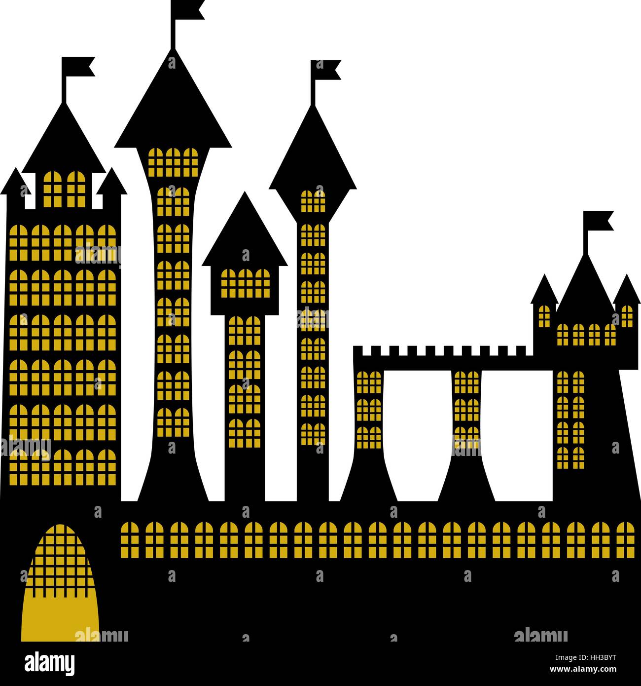 isolated vector ancient gothic castle black silhouette Stock Vector ...