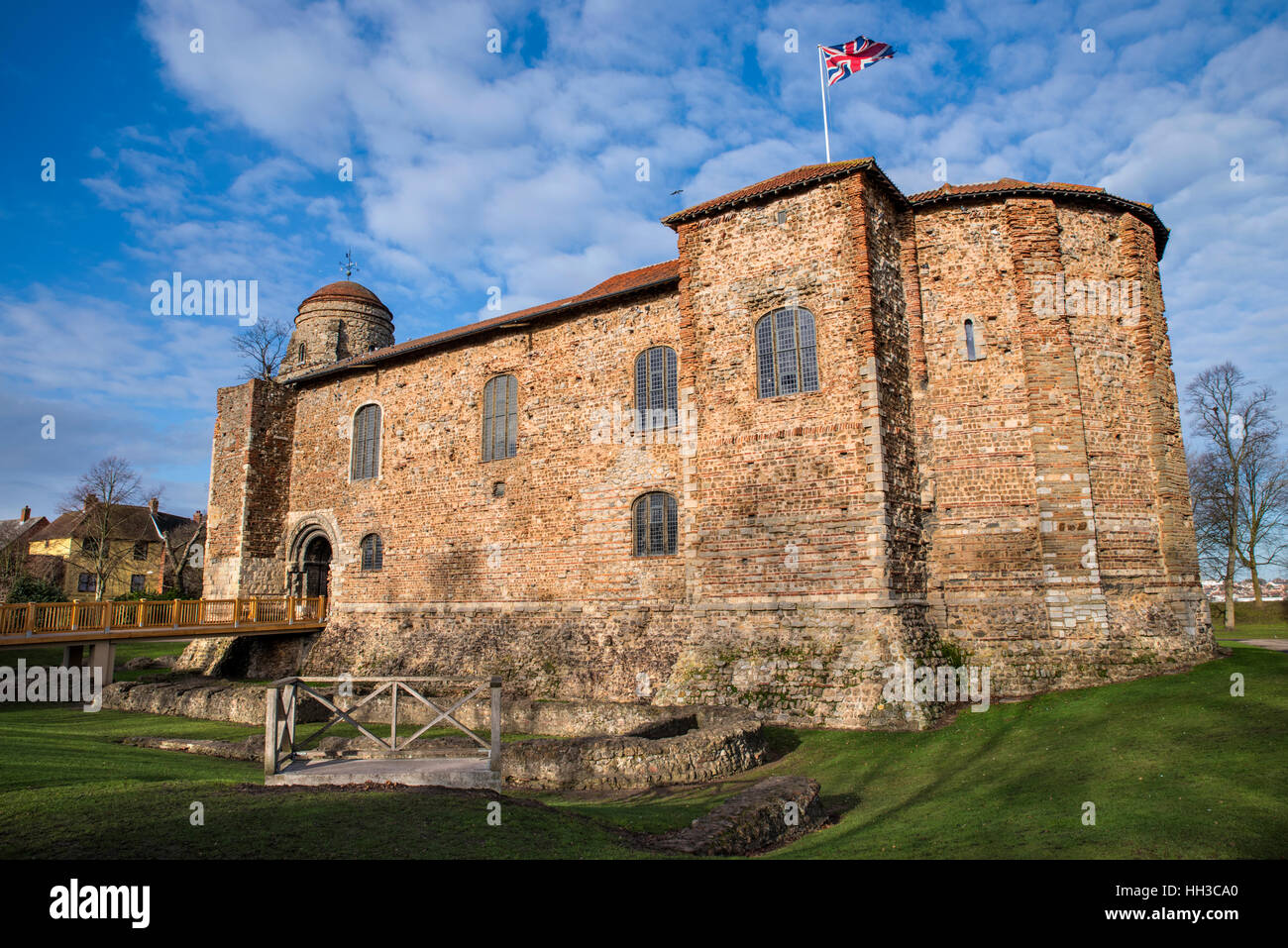 A view of the famous Colchester Castle in the historic town of ...