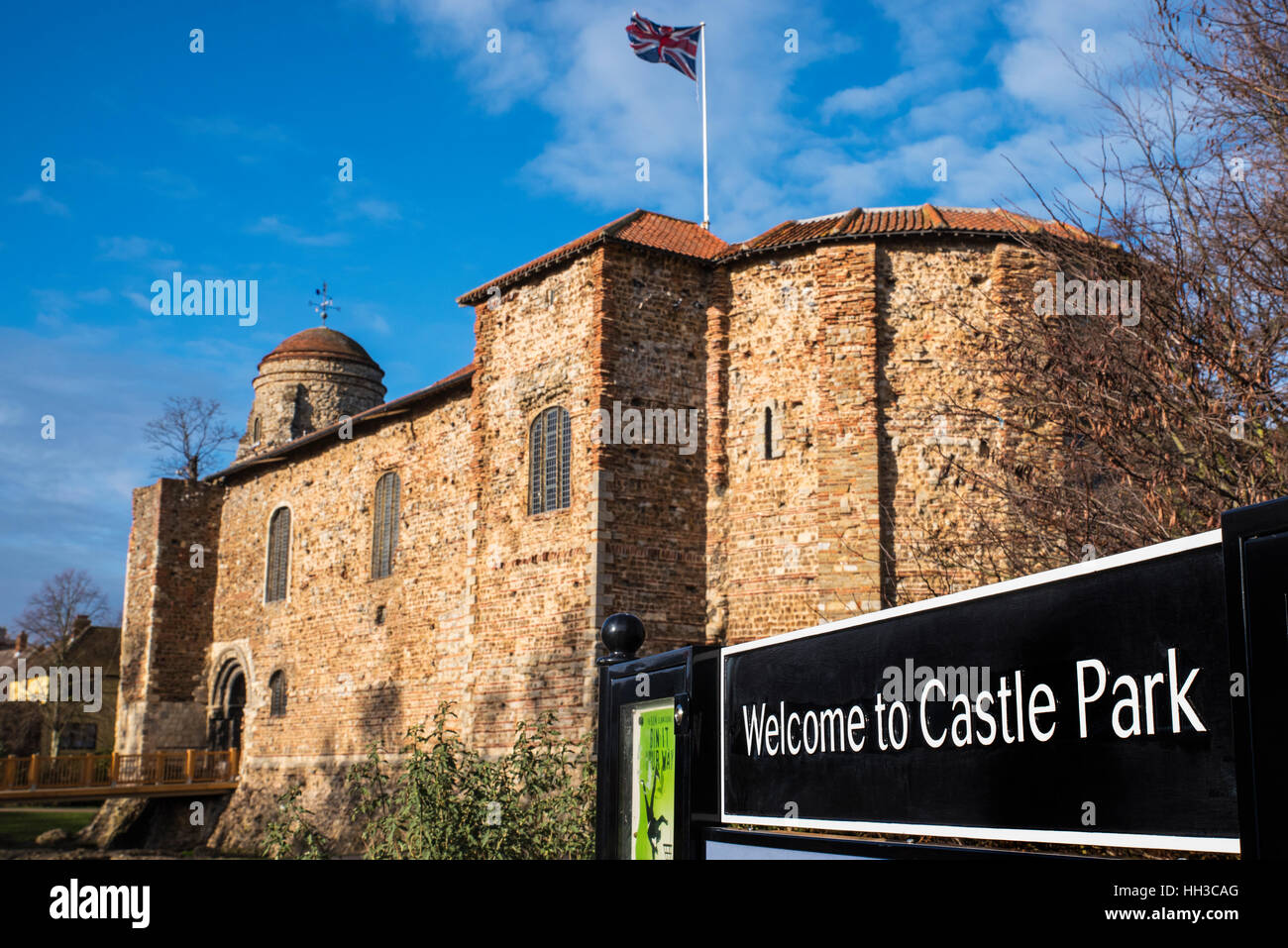 A Welcome sign in Colchester Castle Park with the magnificent ...