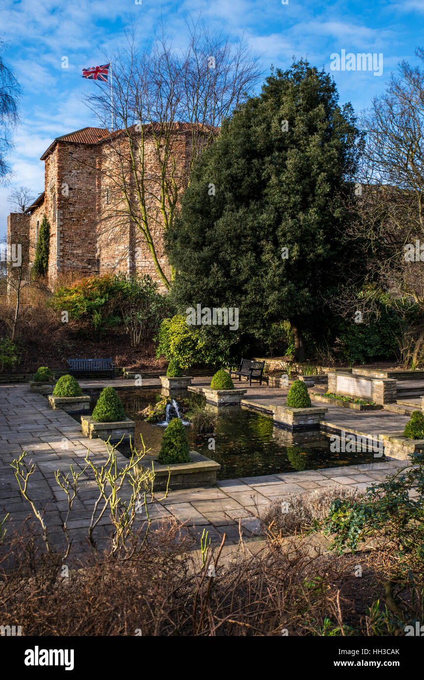 A view of a pond in Colchester Castle Park with the magnificent ...