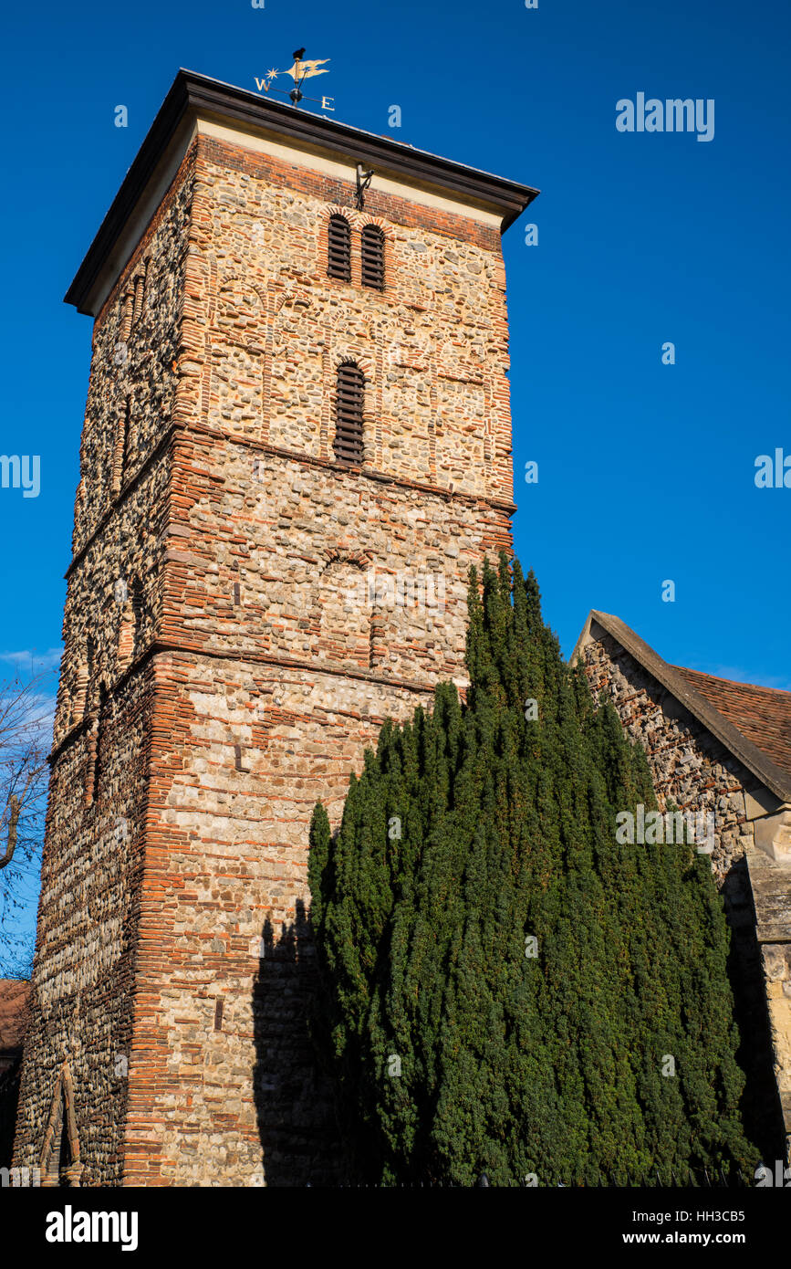 A view of the magnificent Saxon tower of Holy Trinity church in the ...