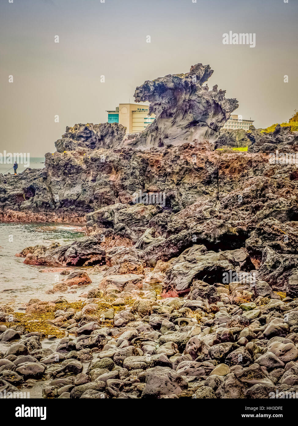 View of rocks nearby the famous tourist attraction in Jeju Island ...