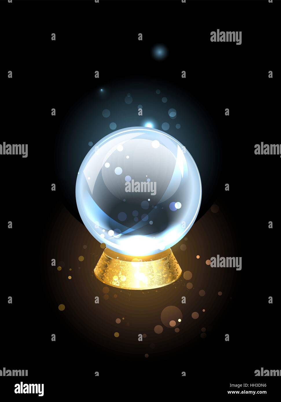 scrying crystal ball on a golden pedestal at a black background Stock ...