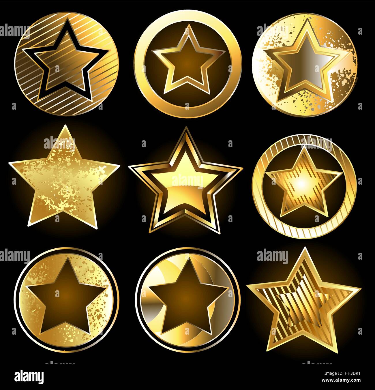 Set of gold, shining military stars on a black background Stock Vector ...