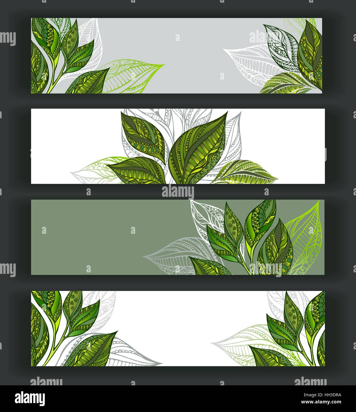 Set of horizontal banners decorated with patterned sprouts and leaves ...