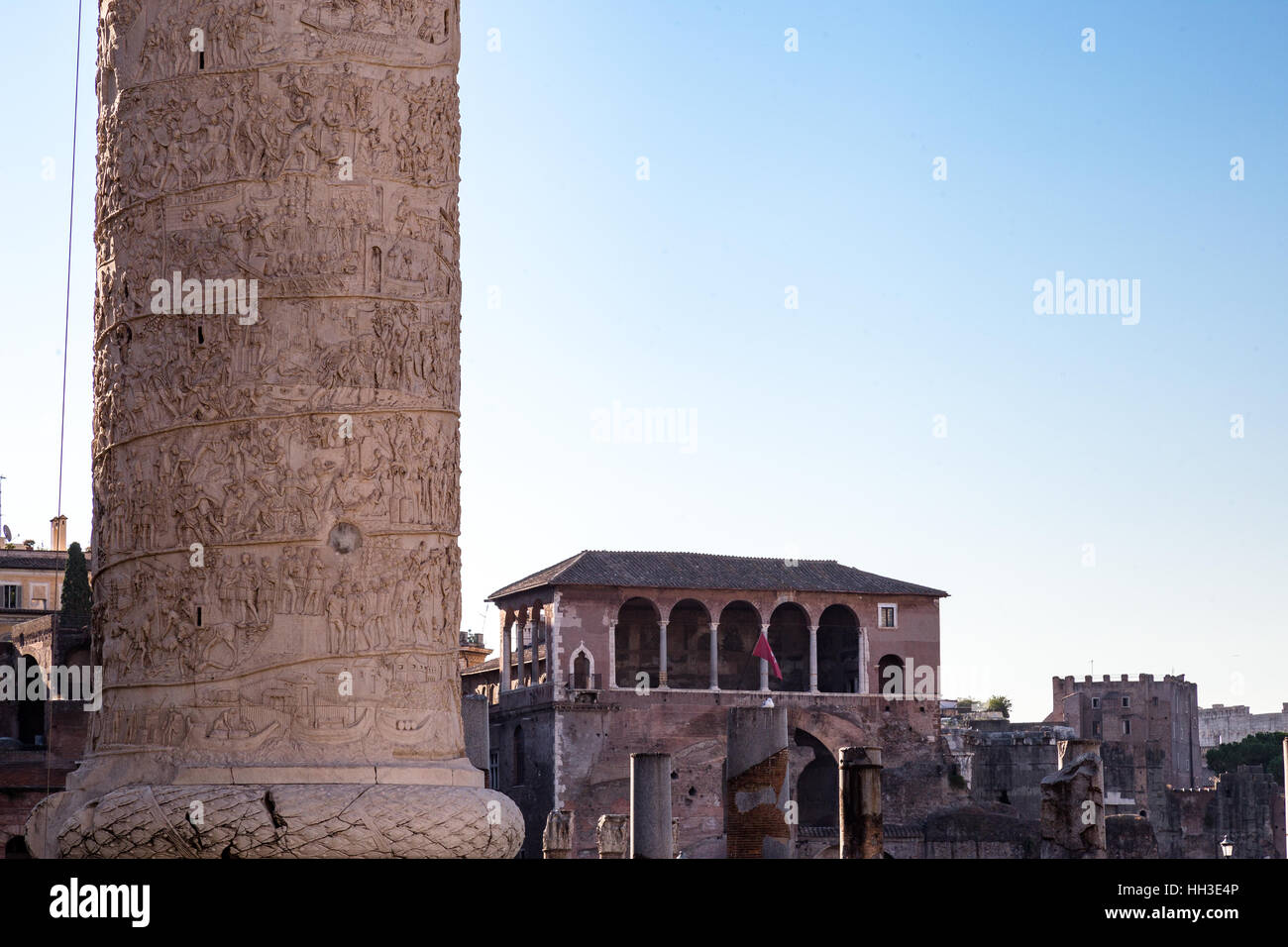 The Column of Trajan in the morning light in Rome, Italy during the ...
