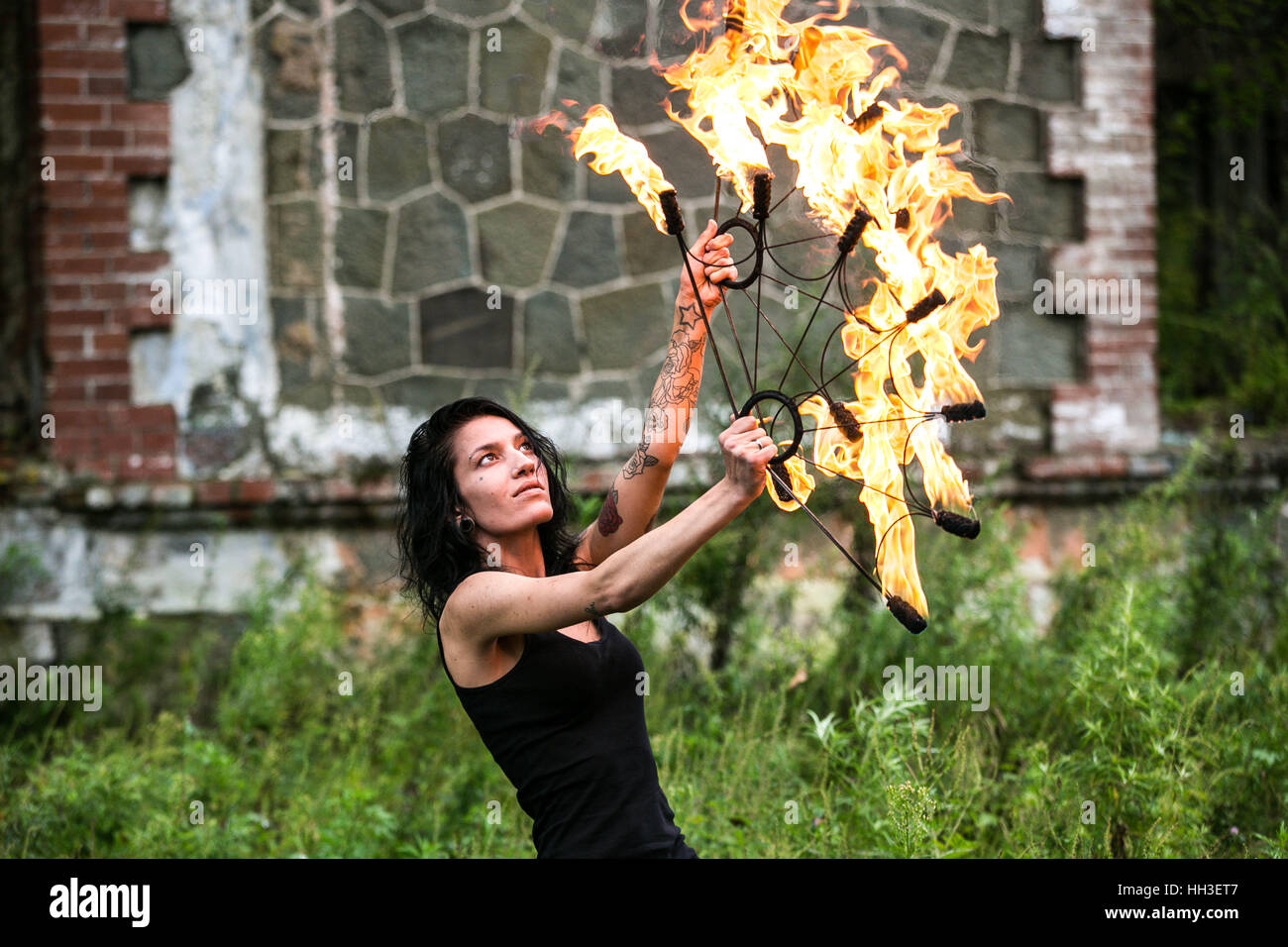 fire show on the shore of the sea Stock Photo - Alamy