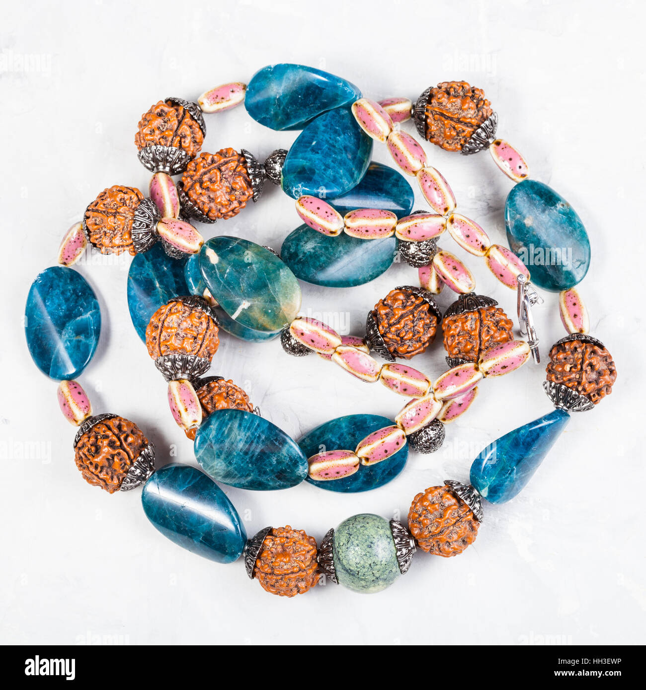 top view of tangled necklace from kyanite and serpentine natural gem ...