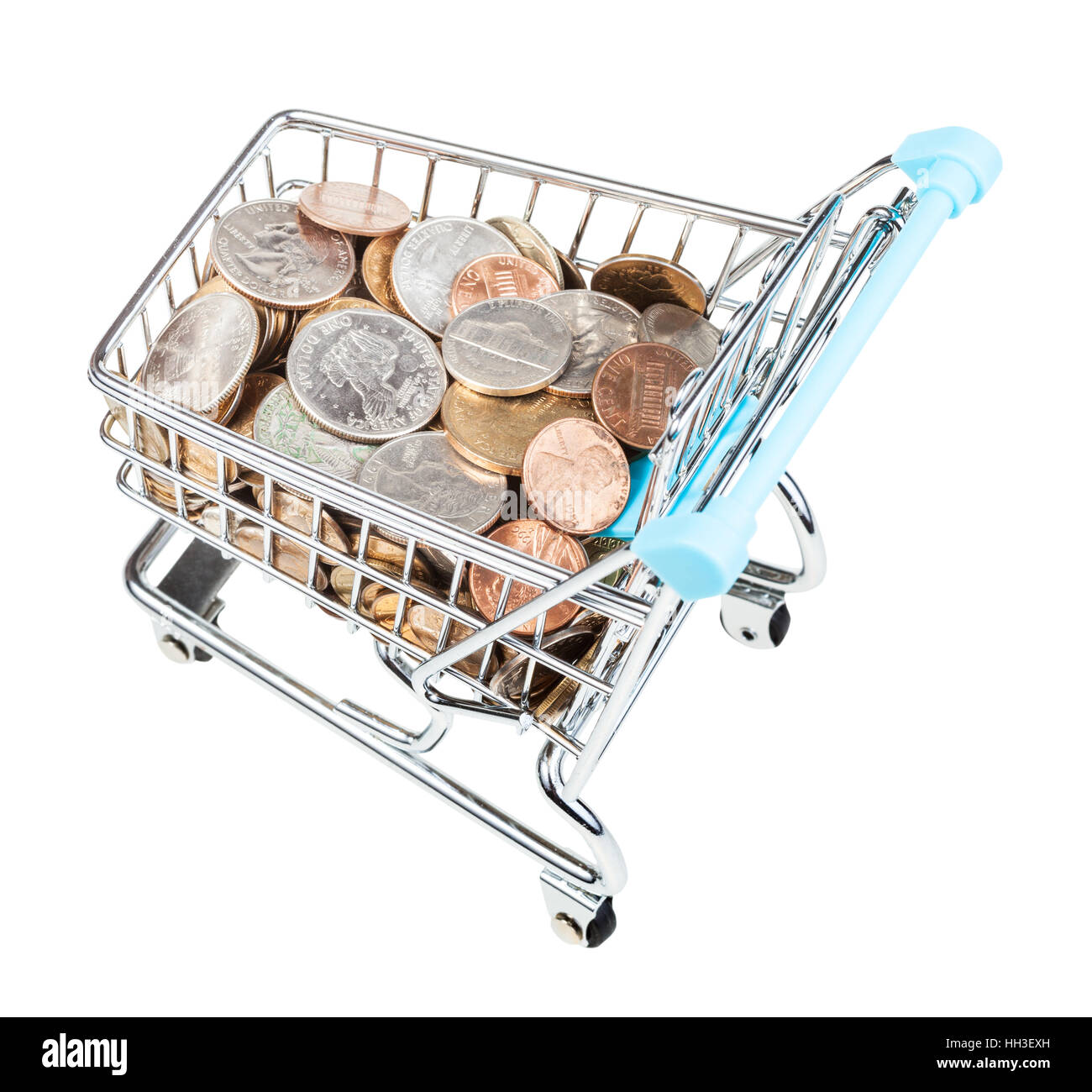 bascart with US coins isolated on white background Stock Photo - Alamy