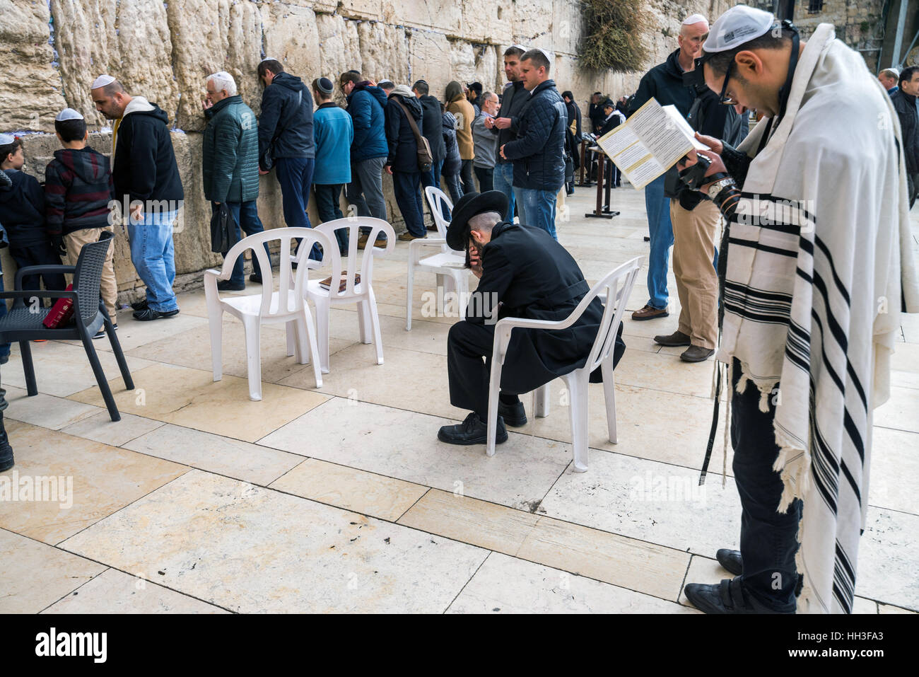 Hasidic Jews praying at the Western Wall, Jerusalem, Israel, Middle ...