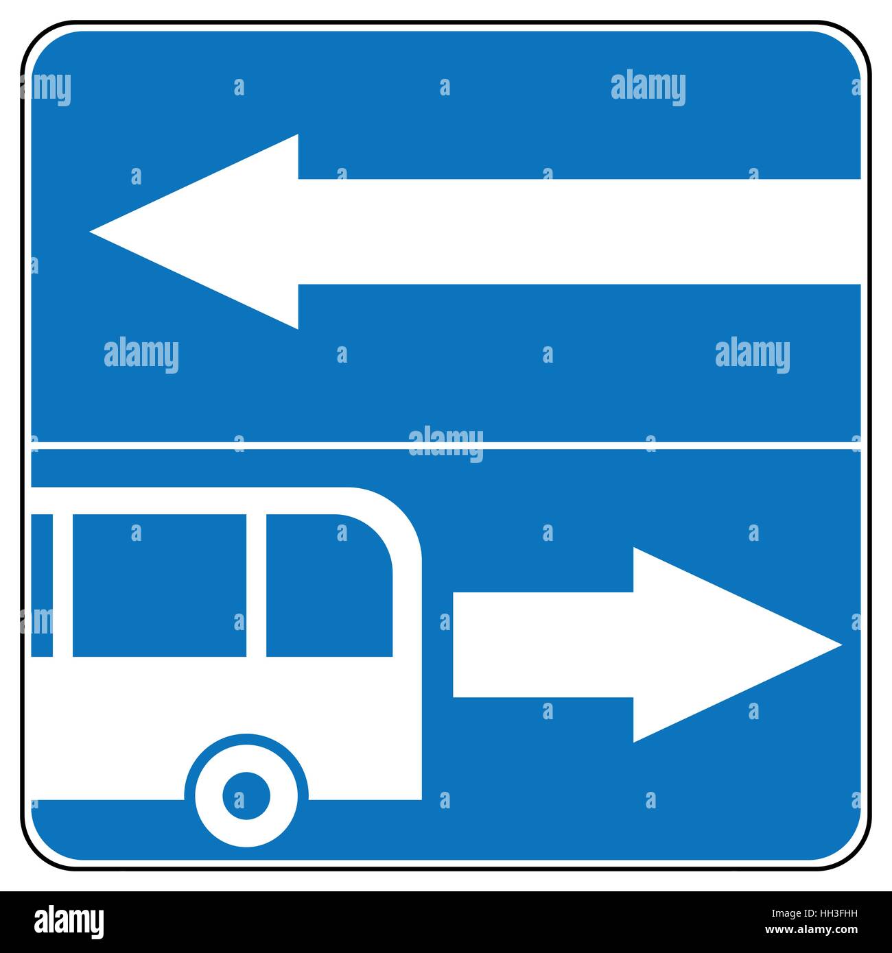 One way road traffic to left or right sign, bus road. Drive Straight ...