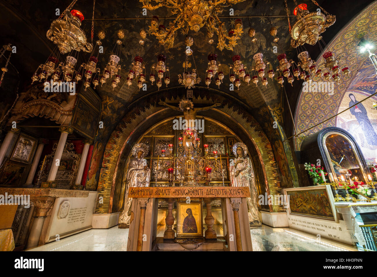 Crucifixion altar in the Church of Holy Sepulchre on Golgotha ...