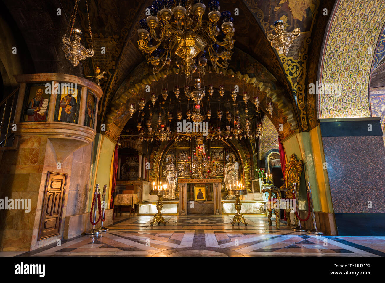 Crucifixion altar in the Church of Holy Sepulchre on Golgotha ...