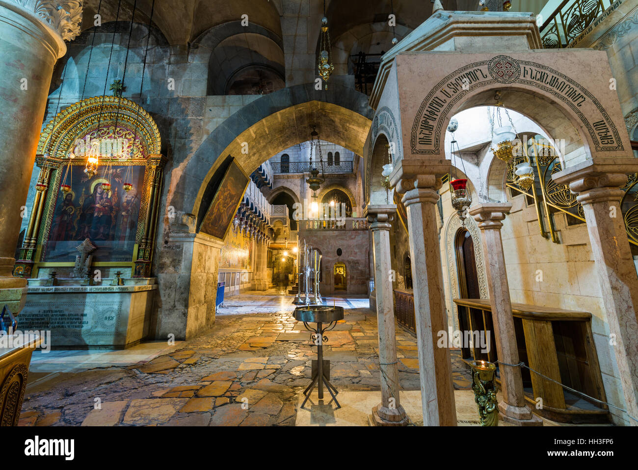 Interior of Church of the Holy Sepulchre, Stone of the Unction ...