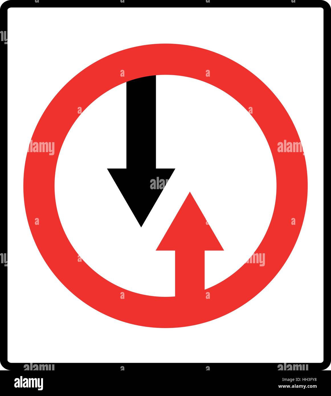 Give way to oncoming traffic sign. Vector road symbol in red circle ...