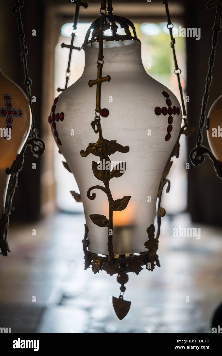 The lamps in the Holy Sepulcher church, Jerusalem, Israel Stock Photo ...