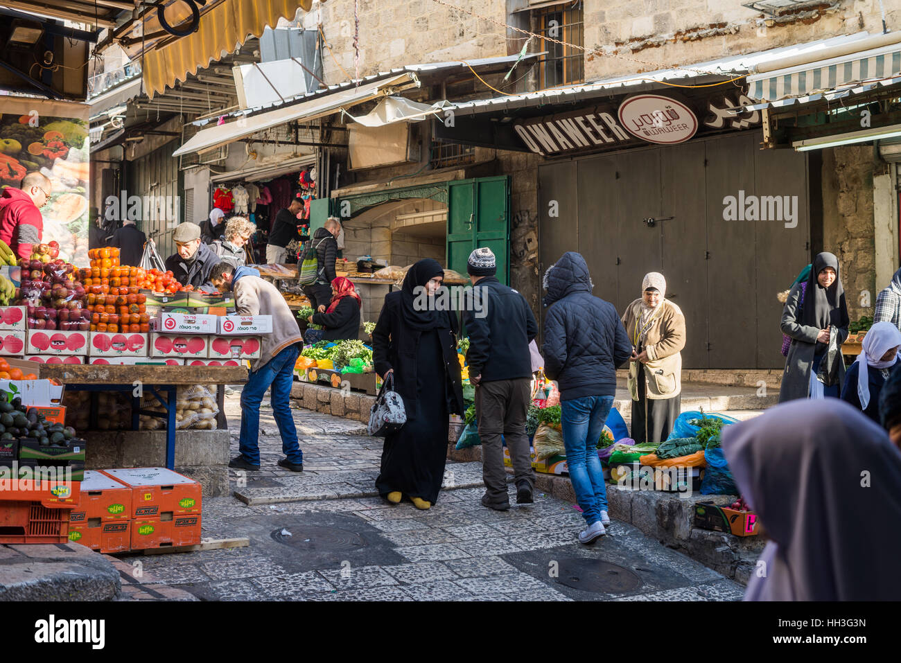 street scene with market, old city Jerusalem, Israel, Middle East Stock ...