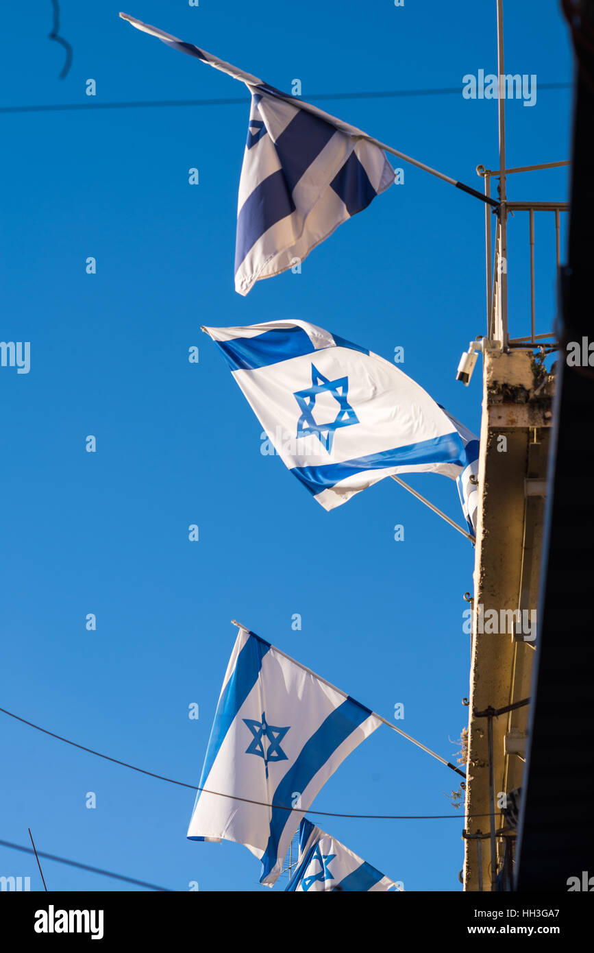 Israel Flags in the street of Old Jerusalem, Israel, Asia Stock Photo ...