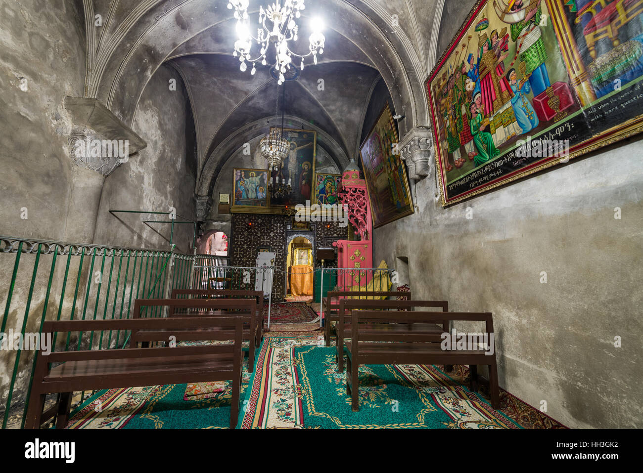 Interior of Ethiopian Coptic Monastery on the roof of Church of the ...