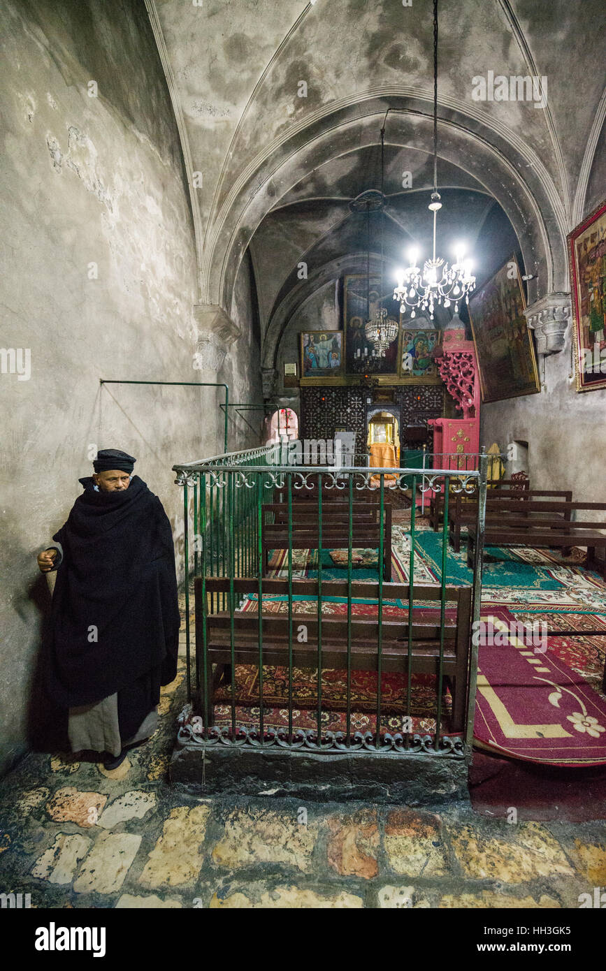 Interior of Ethiopian Coptic Monastery on the roof of Church of the ...