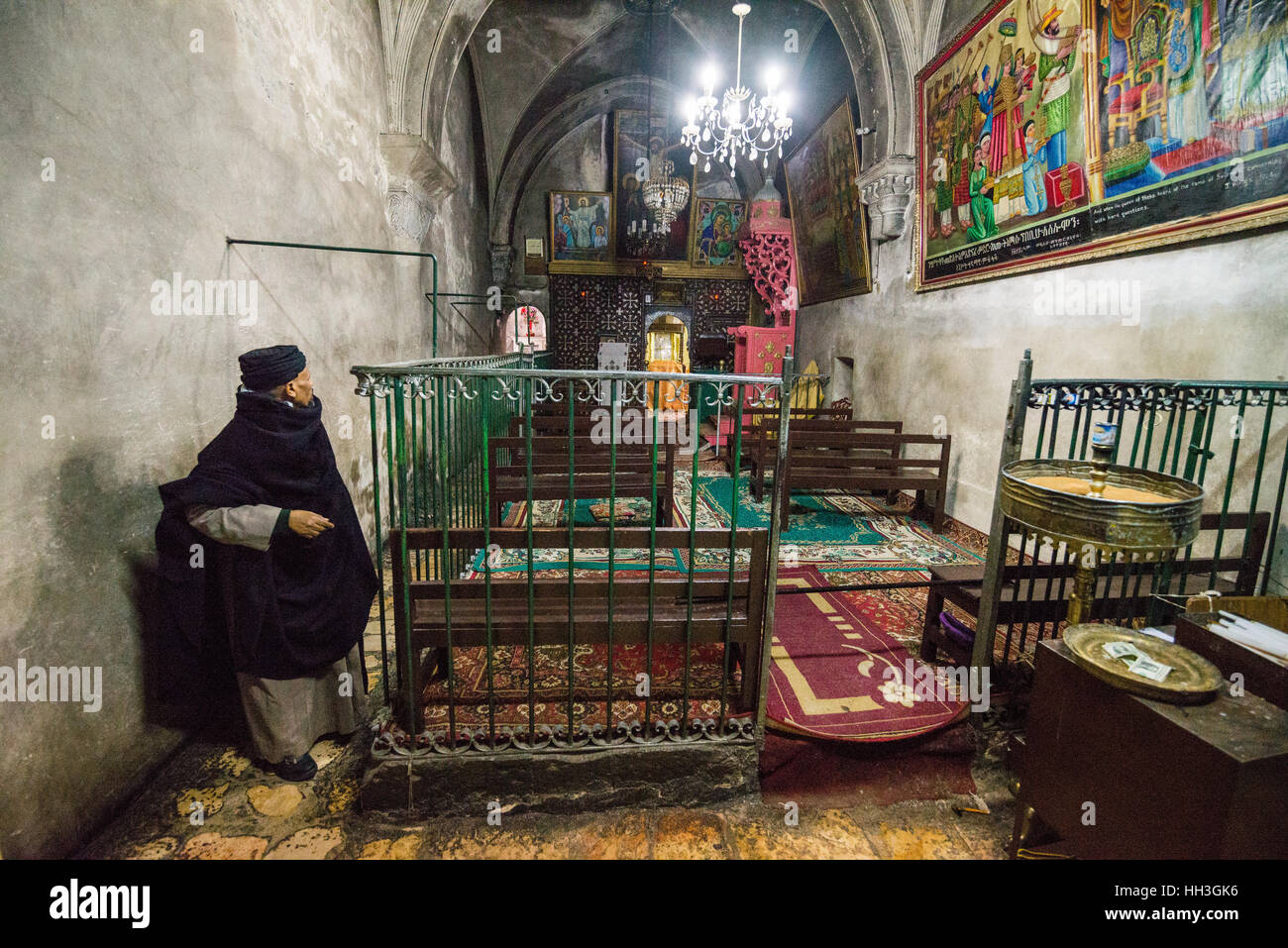 Interior of Ethiopian Coptic Monastery on the roof of Church of the ...