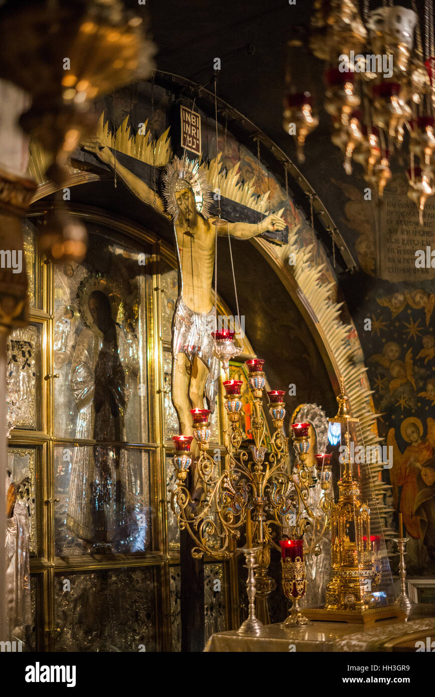 Crucifixion altar in the Church of Holy Sepulchre on Golgotha ...