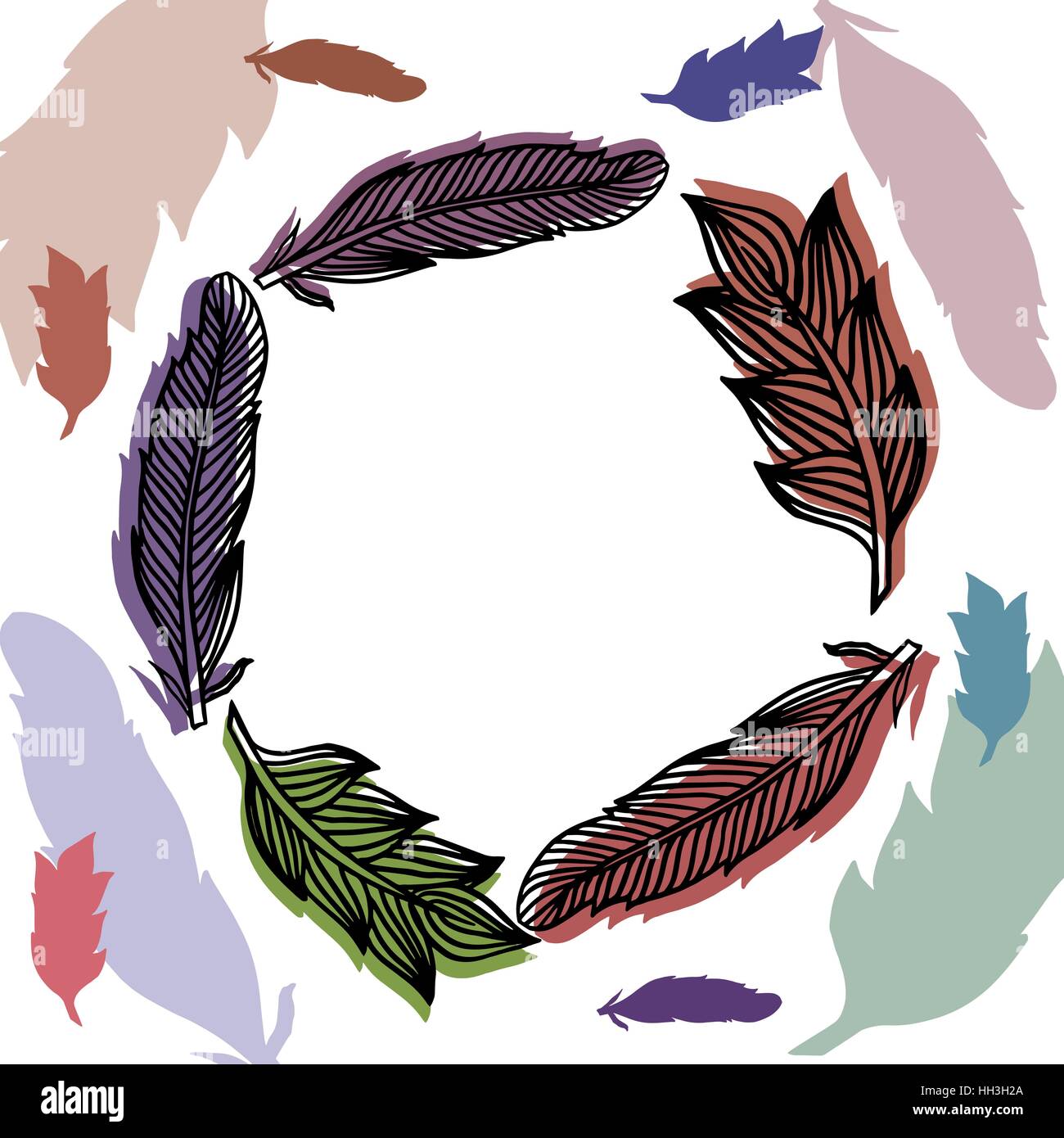 Feathers frame with colorfull print. Vector drawing Stock Vector Image ...