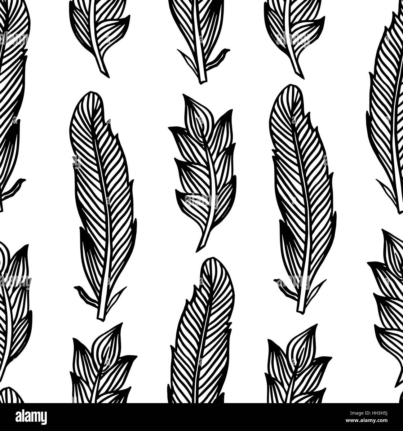 Seamless pattern with feathers outline. Boho Style Elements. Vector ...