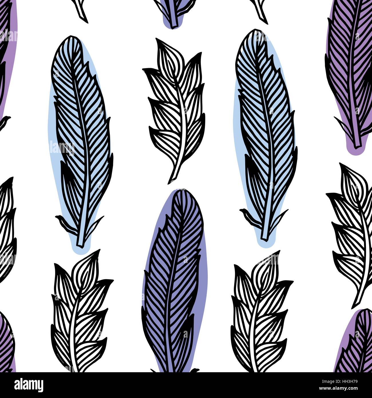 Seamless pattern with feathers outline. Boho Style Elements. Vector ...