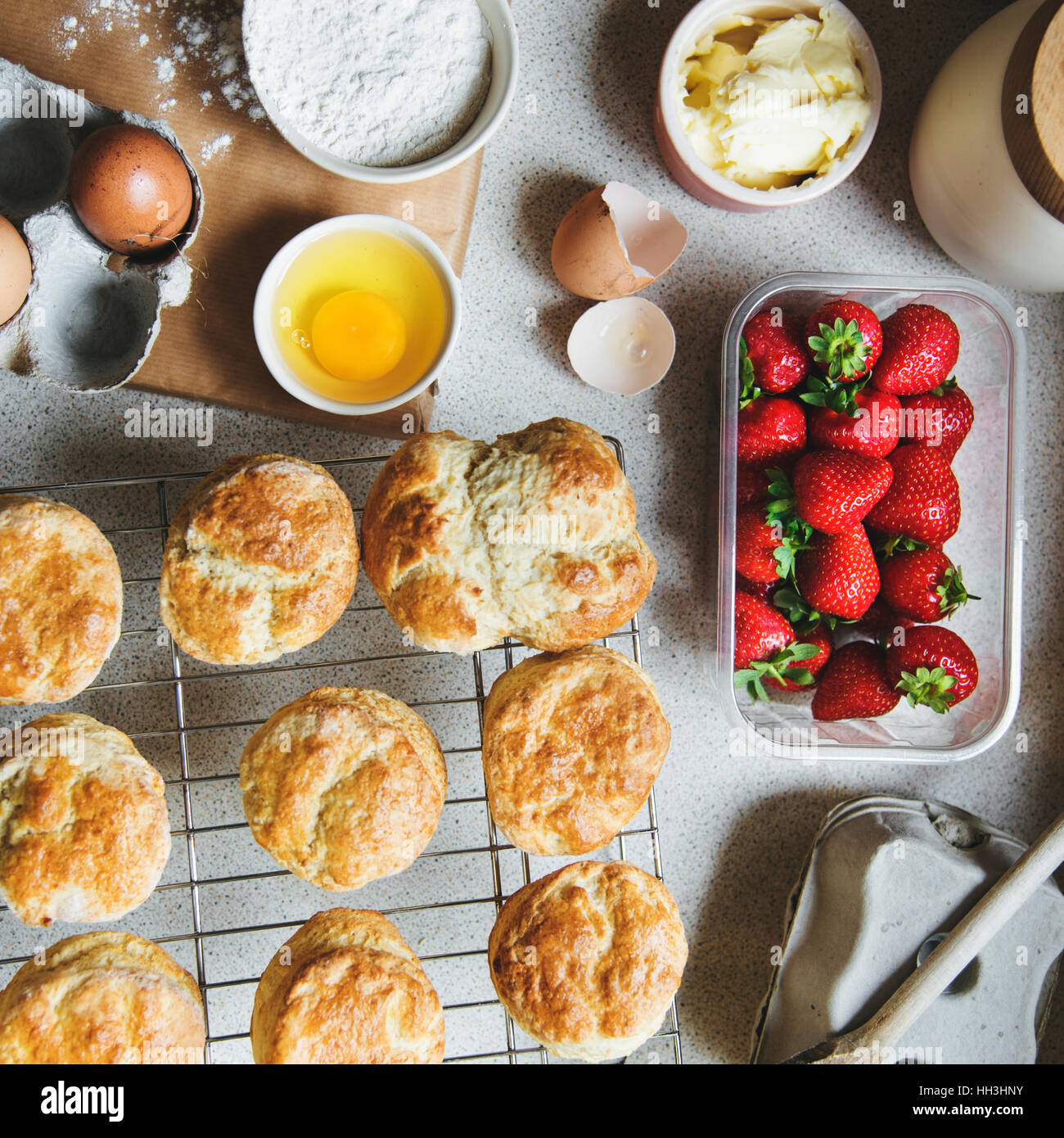 Baked Scone Pastry Eggs Strawberry Concept Stock Photo - Alamy