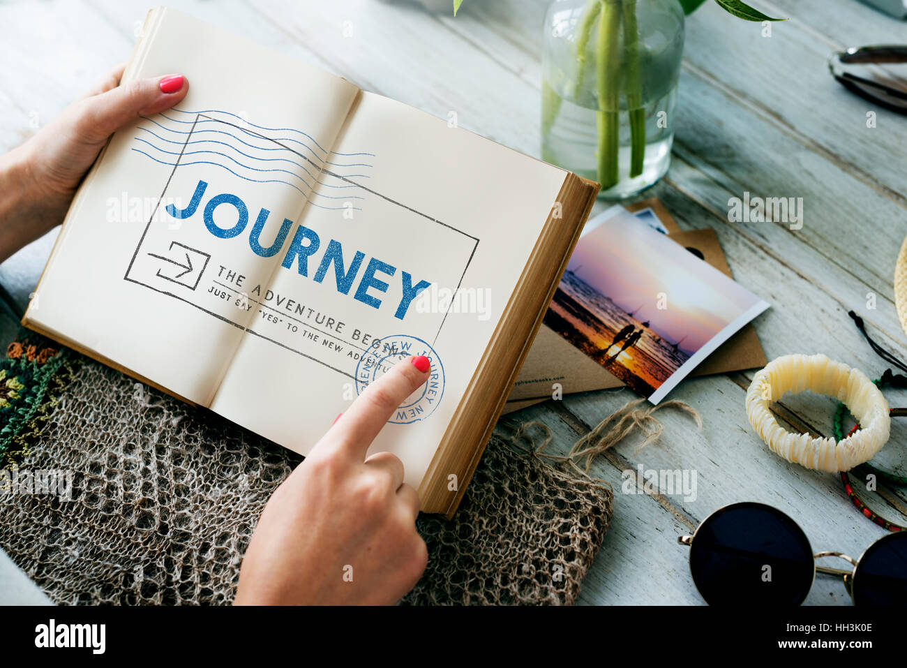 Journey Adventure Post Stamp Travel Concept Stock Photo - Alamy