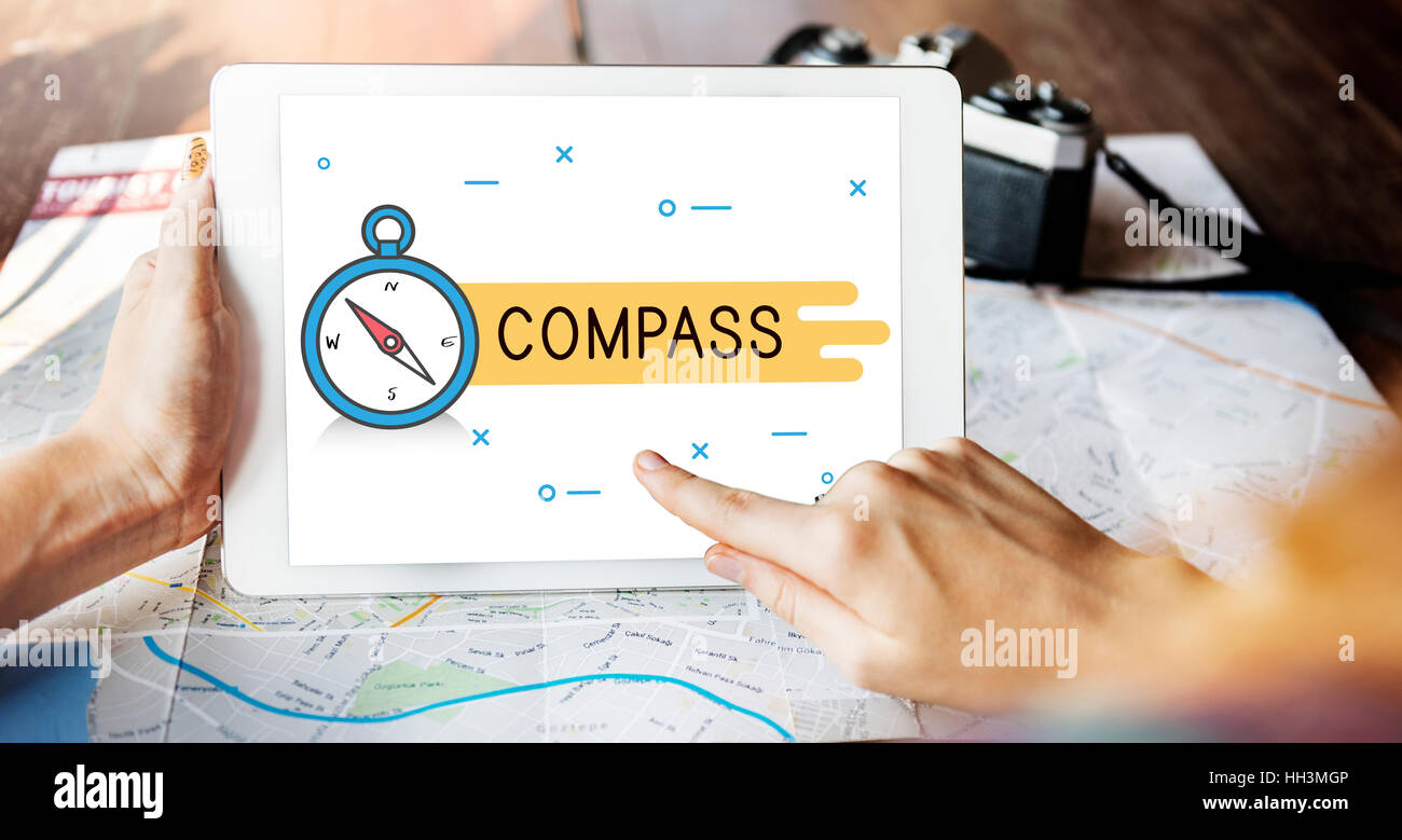 Compass Destination Navigation Route Direction Concept Stock Photo - Alamy