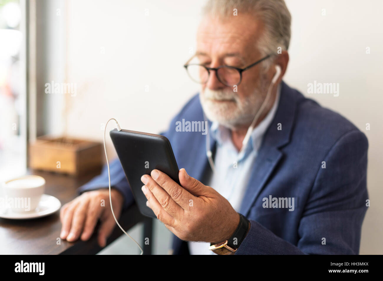 Senior Man Coffee Shop Communication Connection Technology Concept ...
